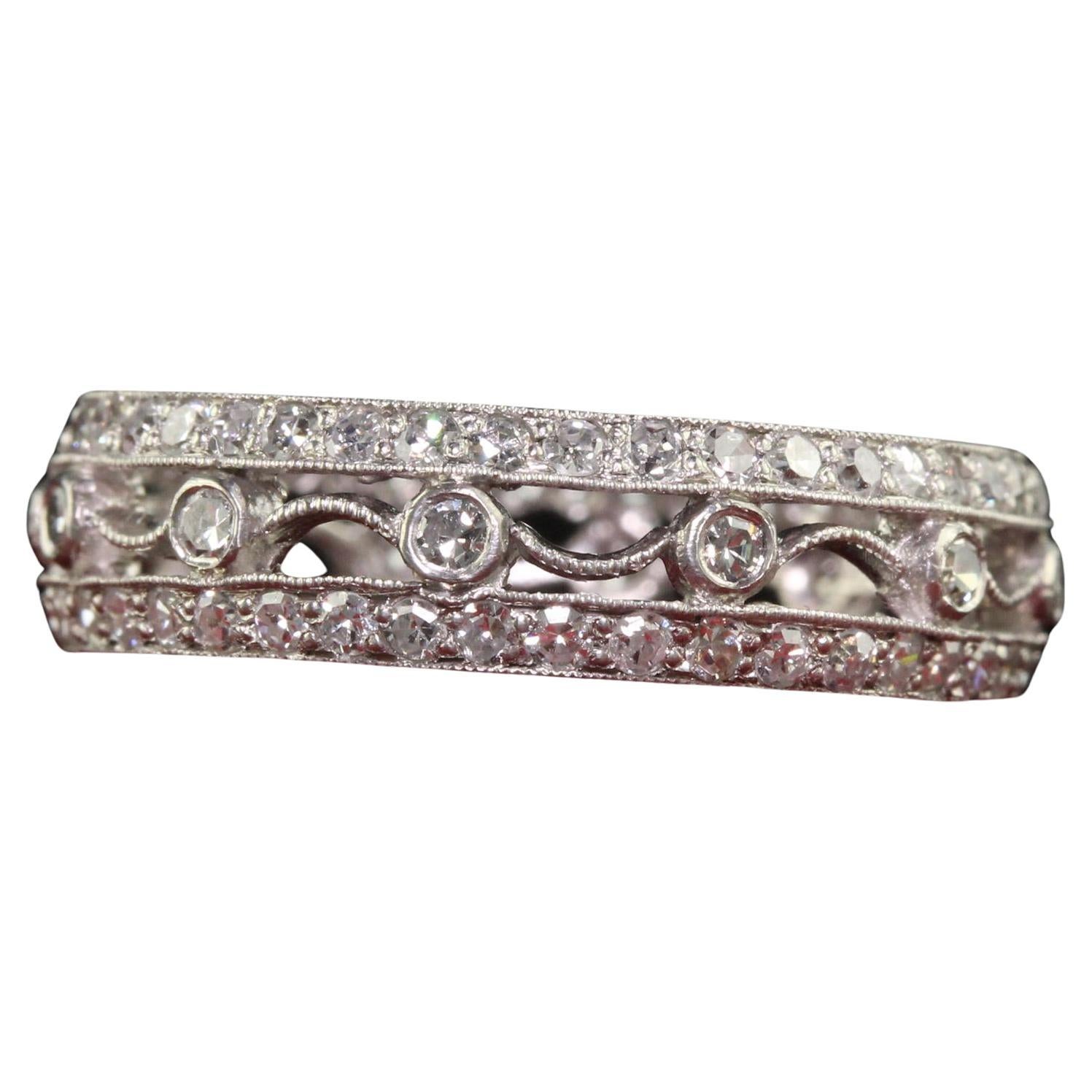 Vintage Retro Platinum Baguette Diamond Engraved Wedding Band - Size 7 ...