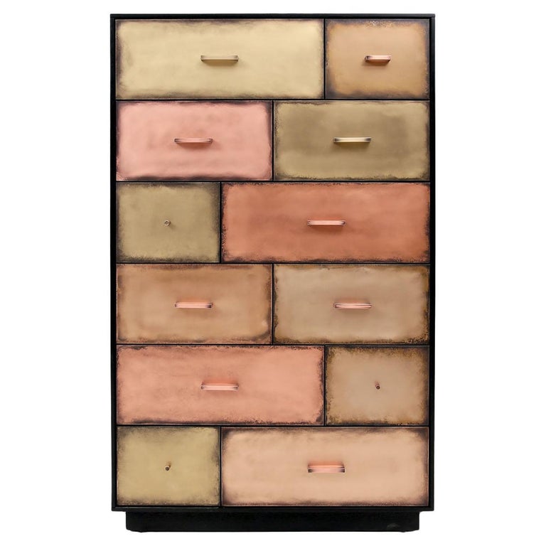 Vintage Retro Style Chest of drawers with Brass, Copper, Bronze Drawers ...