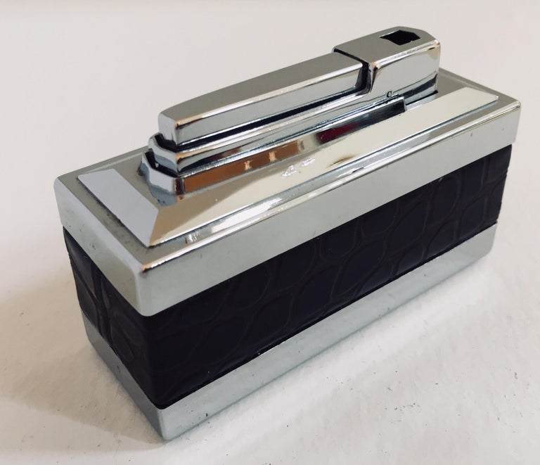 Vintage Retro Table Lighter West Germany with Brown Crocodile Leather ...