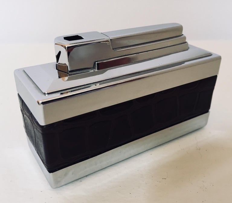 Vintage Retro Table Lighter West Germany with Brown Crocodile Leather ...