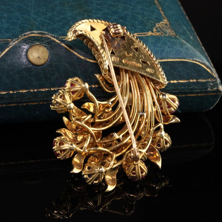 Vintage Retro Tiffany and Co 18K Yellow Gold Cornucopia Sapphire Flower ...