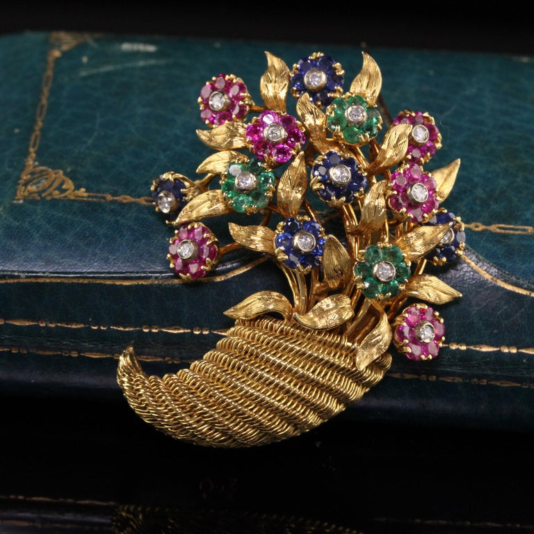 Vintage Retro Tiffany and Co 18K Yellow Gold Cornucopia Sapphire Flower ...