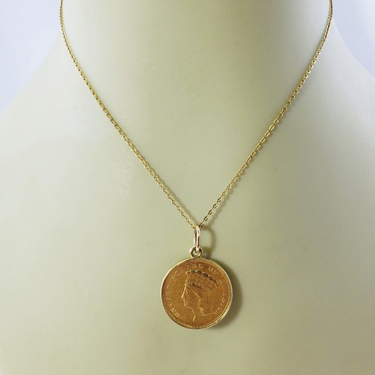 Vintage Reversible 900 Gold Floral Enamel $3 Indian Princess Head Coin ...