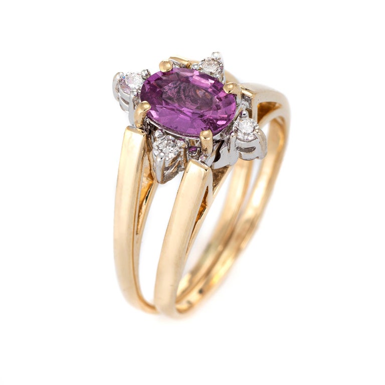 Reversible Flip Ring 14 Karat Yellow Gold Pink Sapphire Diamond Two in ...