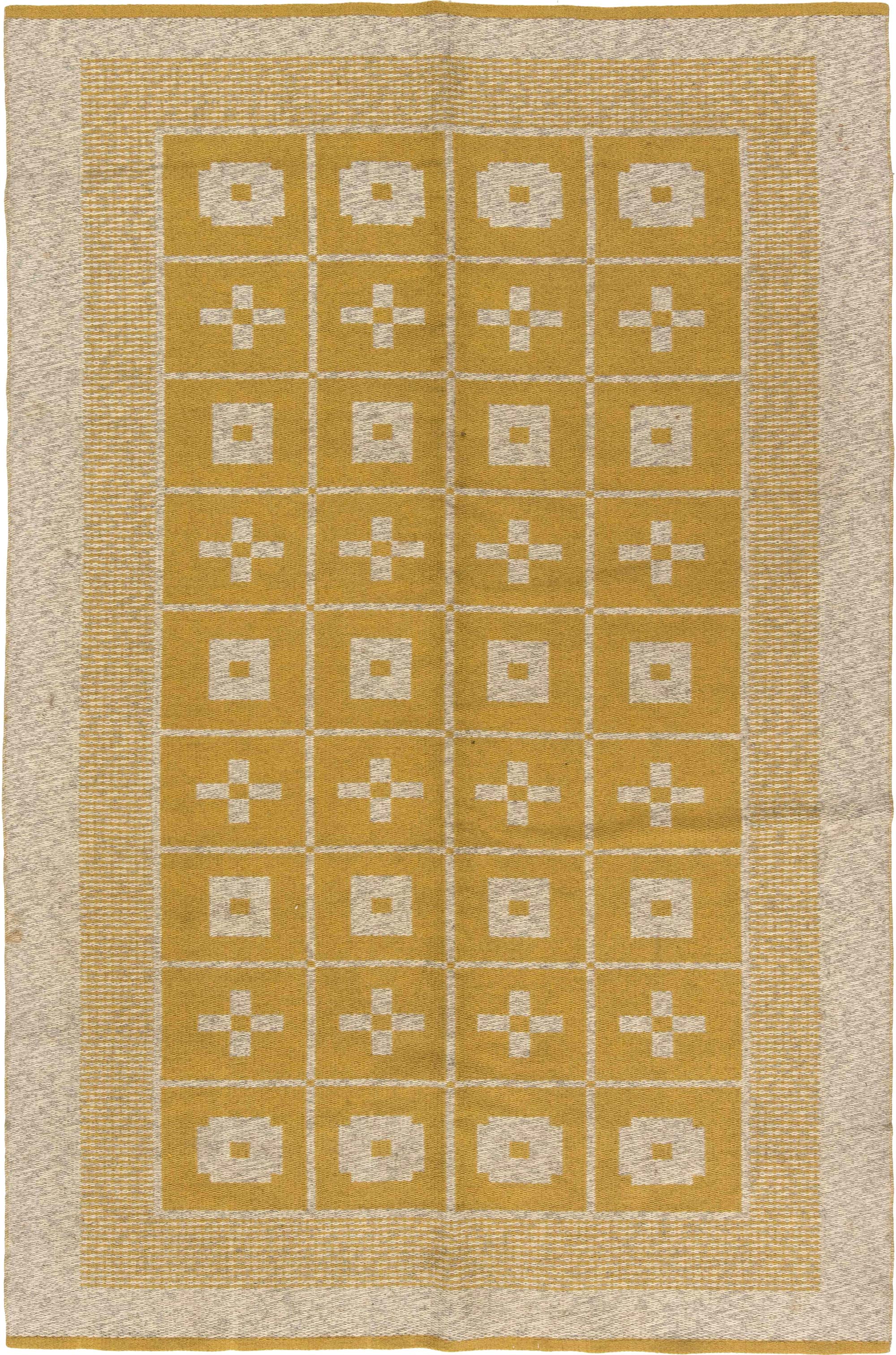 Vintage Reversible Geometric Yellow Swedish Rug For Sale at 1stDibs