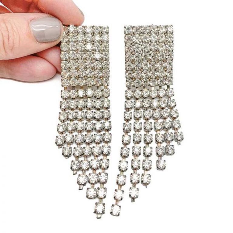 Vintage Rhinestone Cascade Chandelier Earrings 1980s at 1stDibs