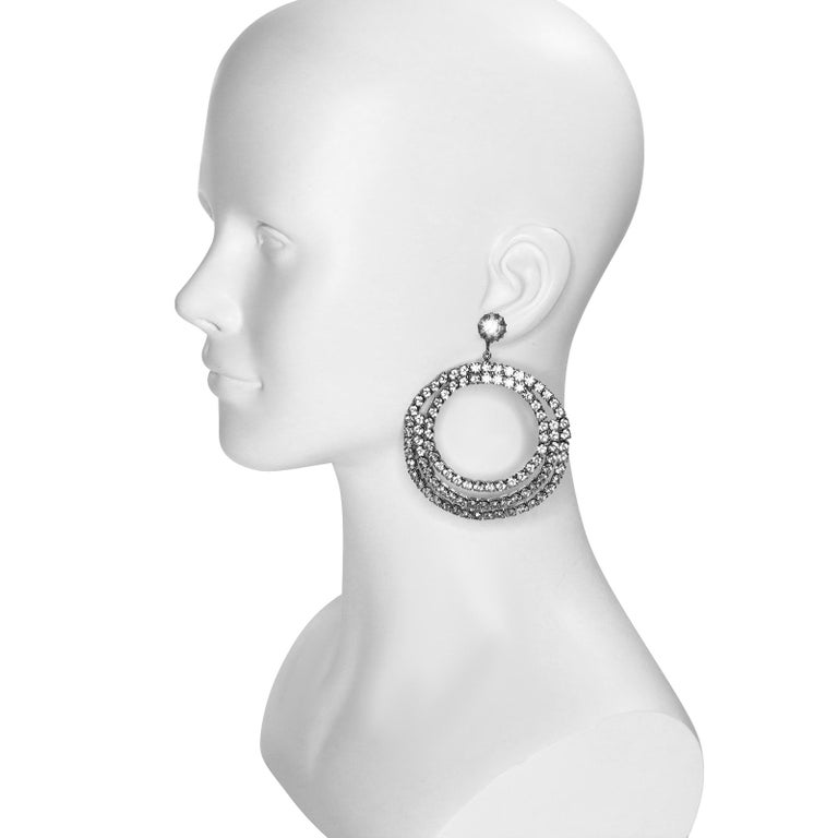 Vintage Rhinestone Large Dangling Hoops Circa 1980s For Sale at 1stDibs