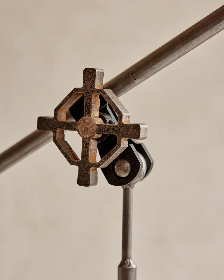Vintage Ribbon Glass Steel and Iron Gear Base Table Lamp Plug in For ...