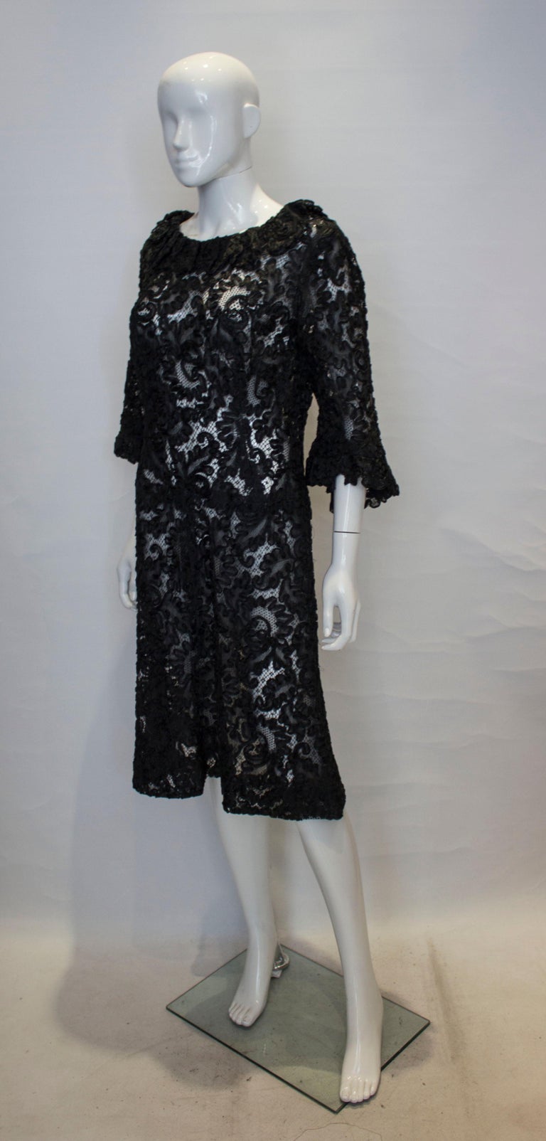 Vintage Ribbon Work Black Cocktail Dress For Sale at 1stDibs