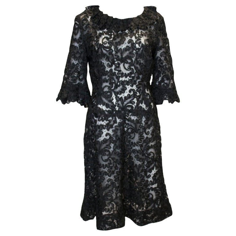 Vintage Ribbon Work Black Cocktail Dress For Sale at 1stDibs