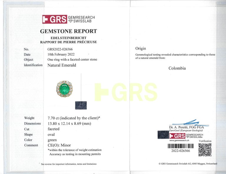 Vintage Ring 18k Gold Colombian Emerald GRS Report Diamond Cocktail ...