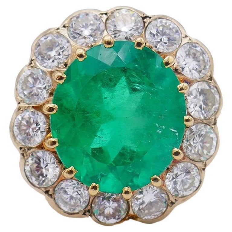 Vintage Ring 18k Gold Colombian Emerald GRS Report Diamond Cocktail ...