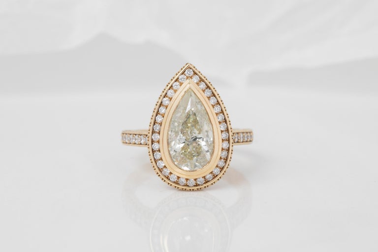 Vintage Ring 3.46 Carat Diamond Pear Drop Cut Big Stone and 14k Solid ...