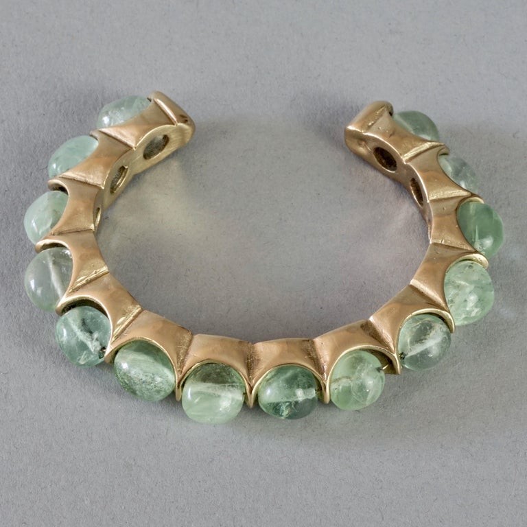 Vintage ROBERT GOOSSENS Green Flourite Crystal Pebble Bangle Bracelet ...