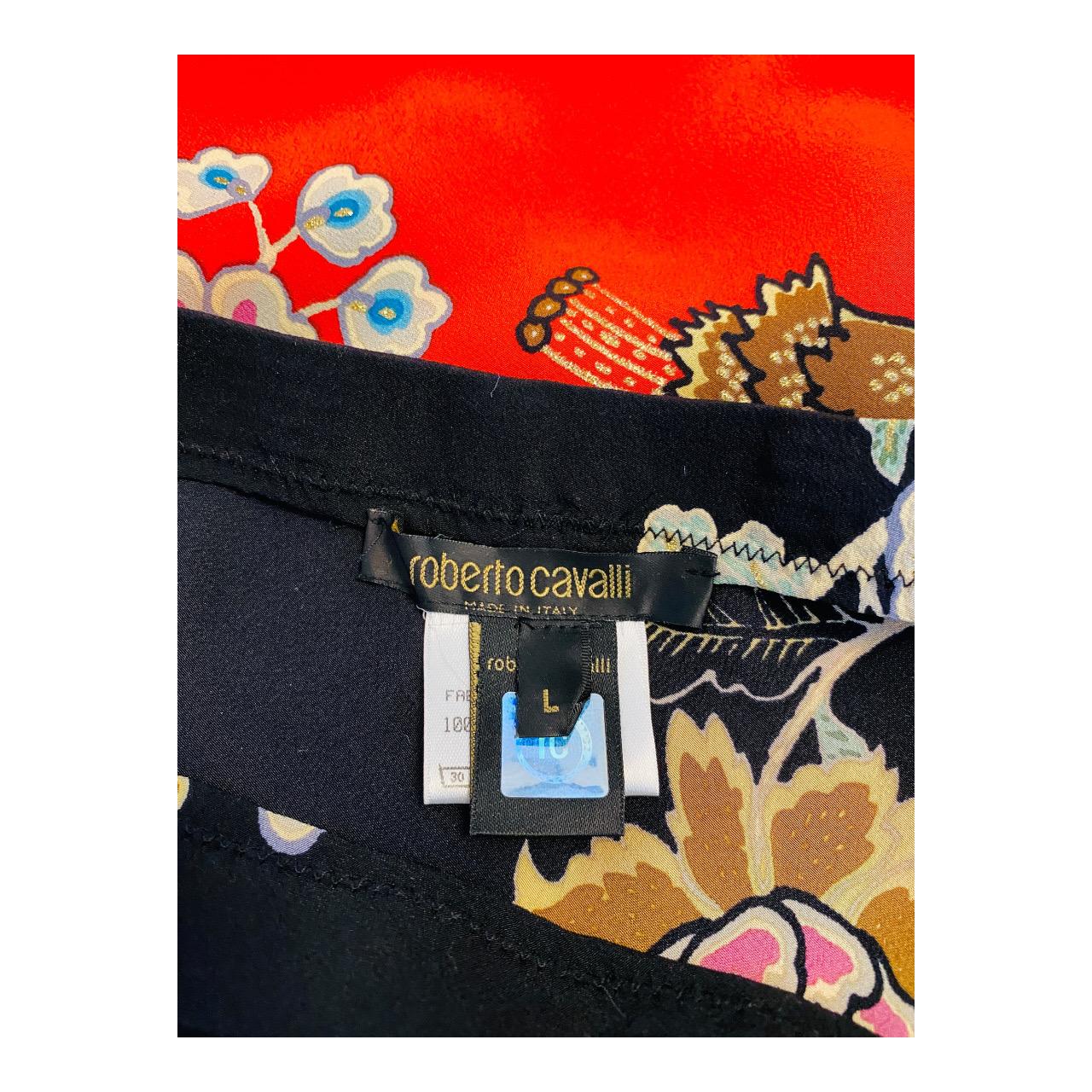 Vintage Roberto Cavalli S/S 2003 Chinoiserie Black + Red Floral Maxi ...