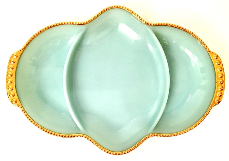 20th Century Delphite Glass and 22-Karat Gold Divided Dish By, Fire ...