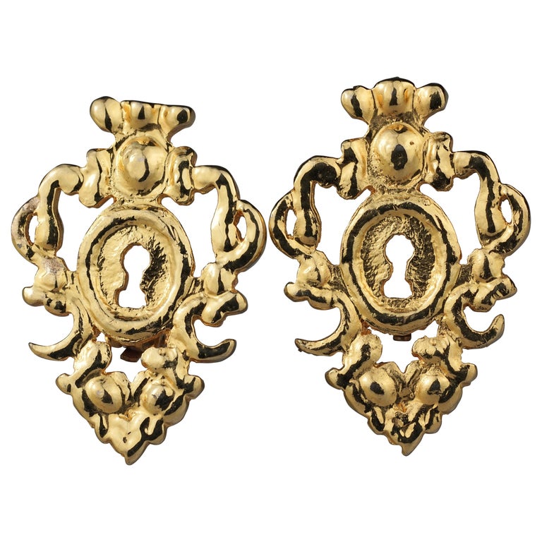 Vintage ROCHAS Paris Baroque Keyhole Earrings For Sale at 1stDibs