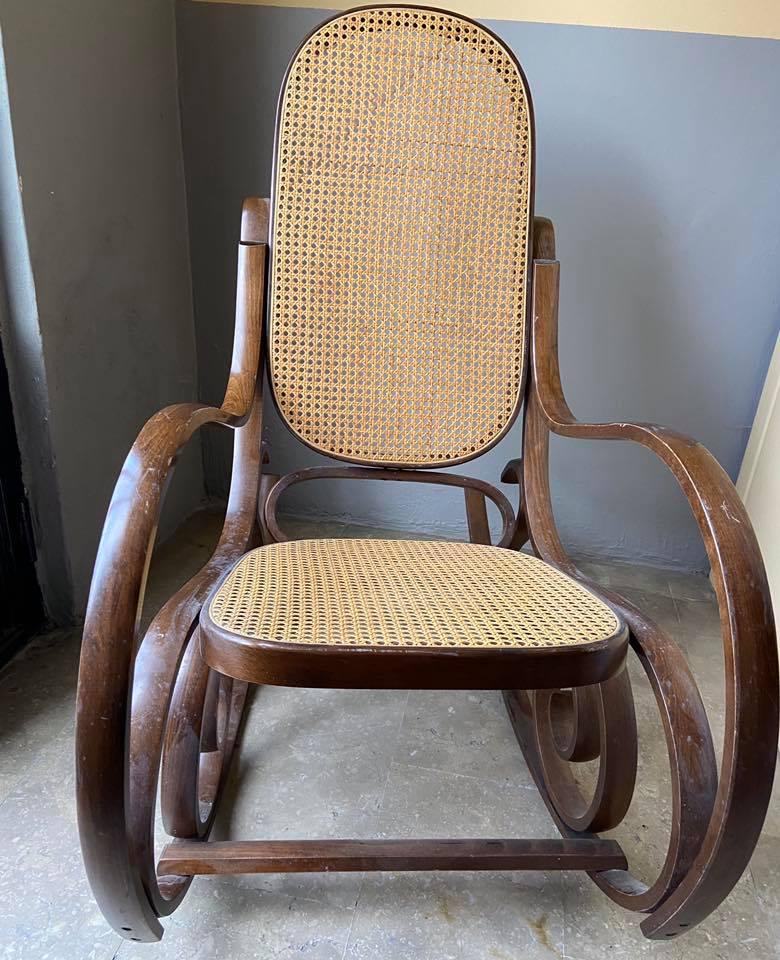 Vintage Rocking Chair, Wood and Vienna Straw Armchair Vimini, Thonet ...