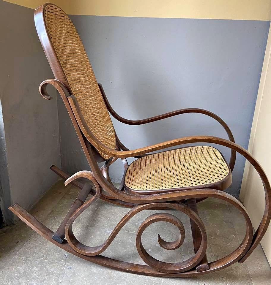Vintage Rocking Chair, Wood and Vienna Straw Armchair Vimini, Thonet ...