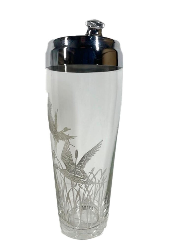 Vintage Rockwell Silver Co. Silver Overlay Cocktail Shaker Set w/ Ducks and Reeds For Sale at ...