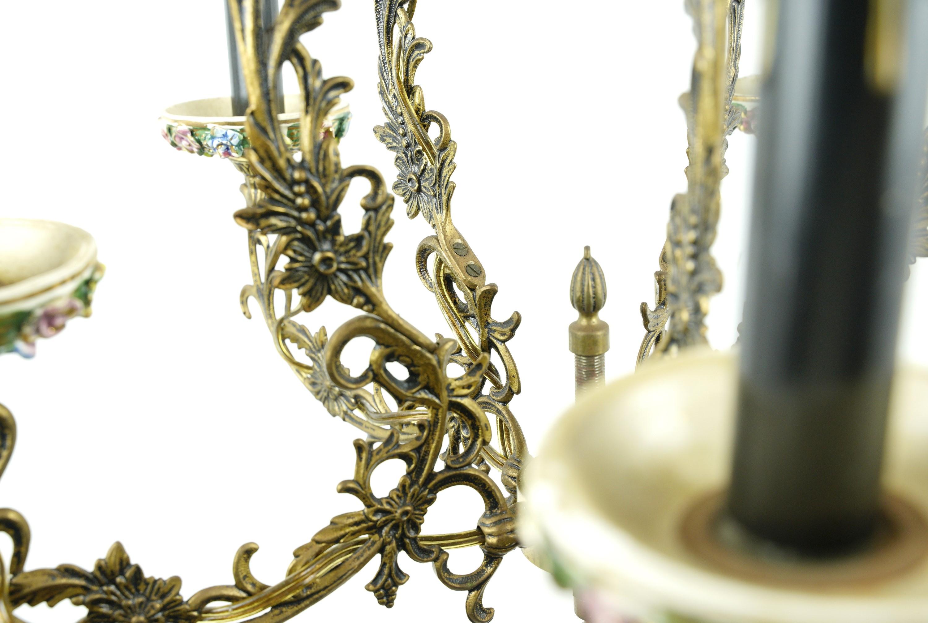 Vintage Rococo Brass Colored Floral 5 Arm Chandelier For Sale at 1stDibs