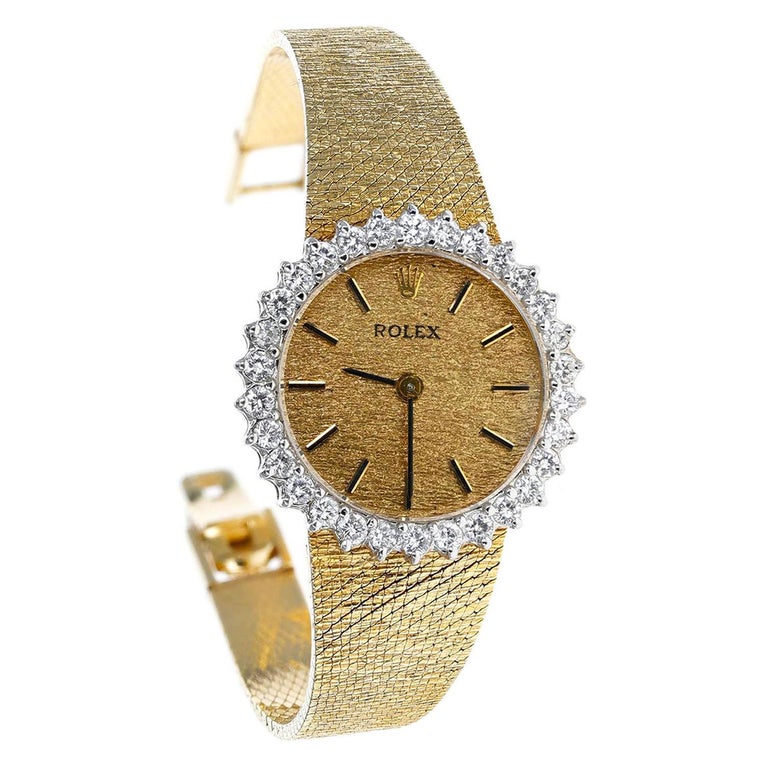 Vintage Rolex 14K Yellow Gold Diamond Bezel Watch at 1stDibs