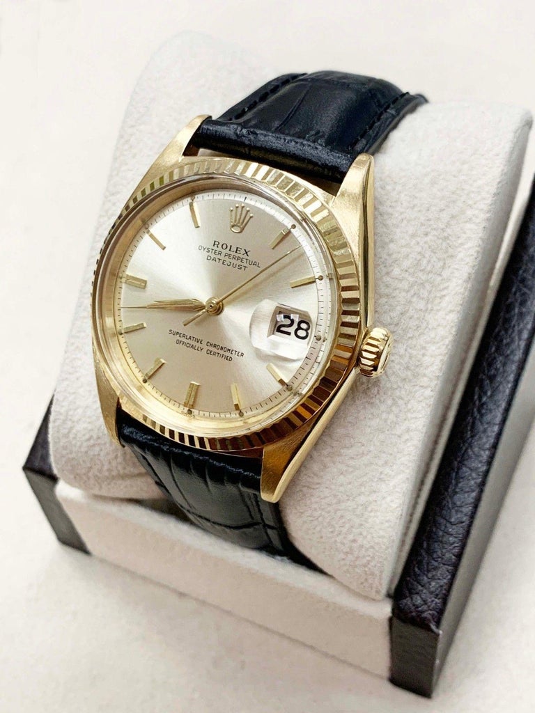 Vintage Rolex 1601 Datejust 18 Karat Yellow Gold with Leather Band ...