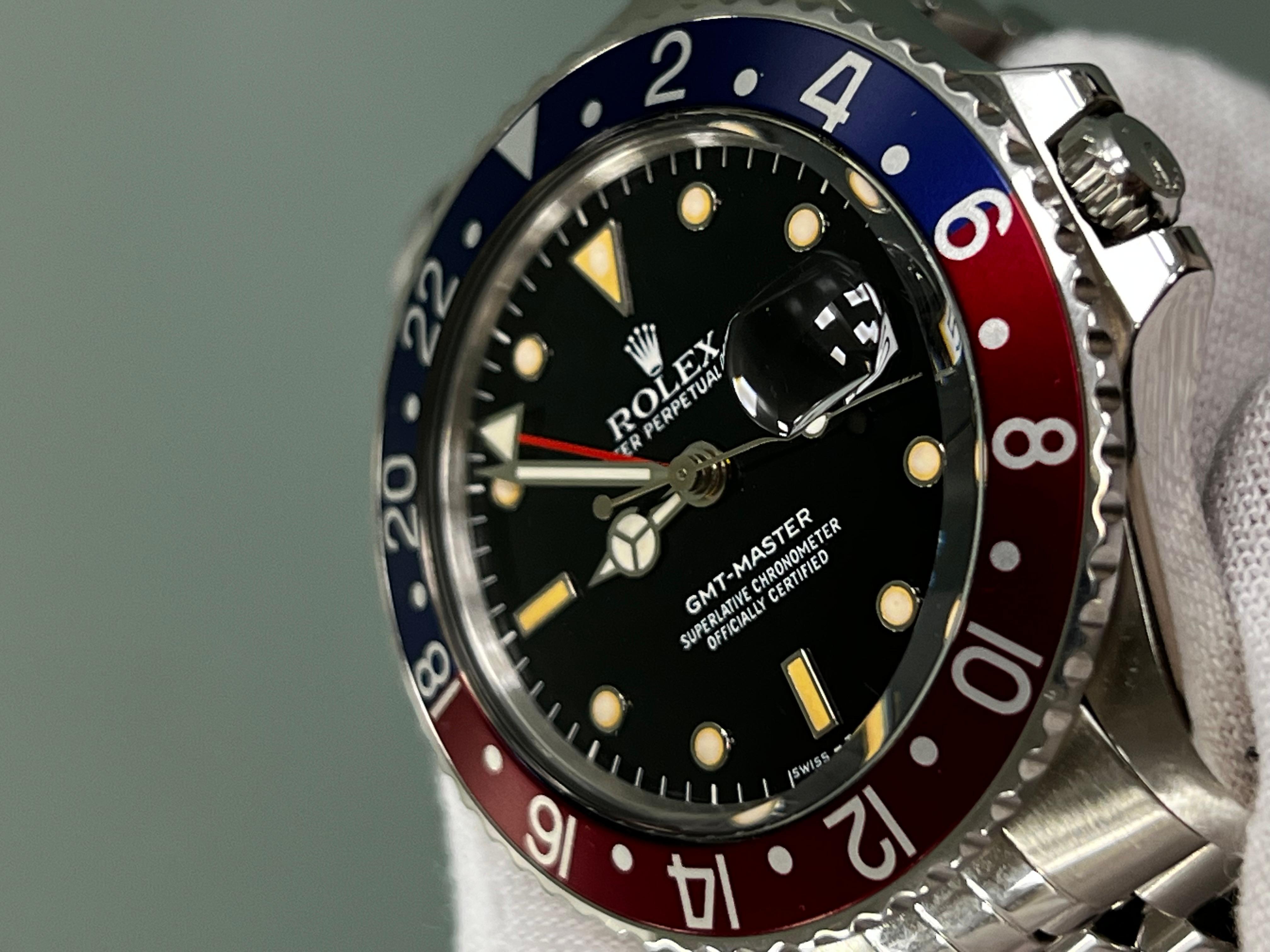 Vintage Rolex 16750 GMT Master Pepsi Red Blue Stainless Box Paper ...