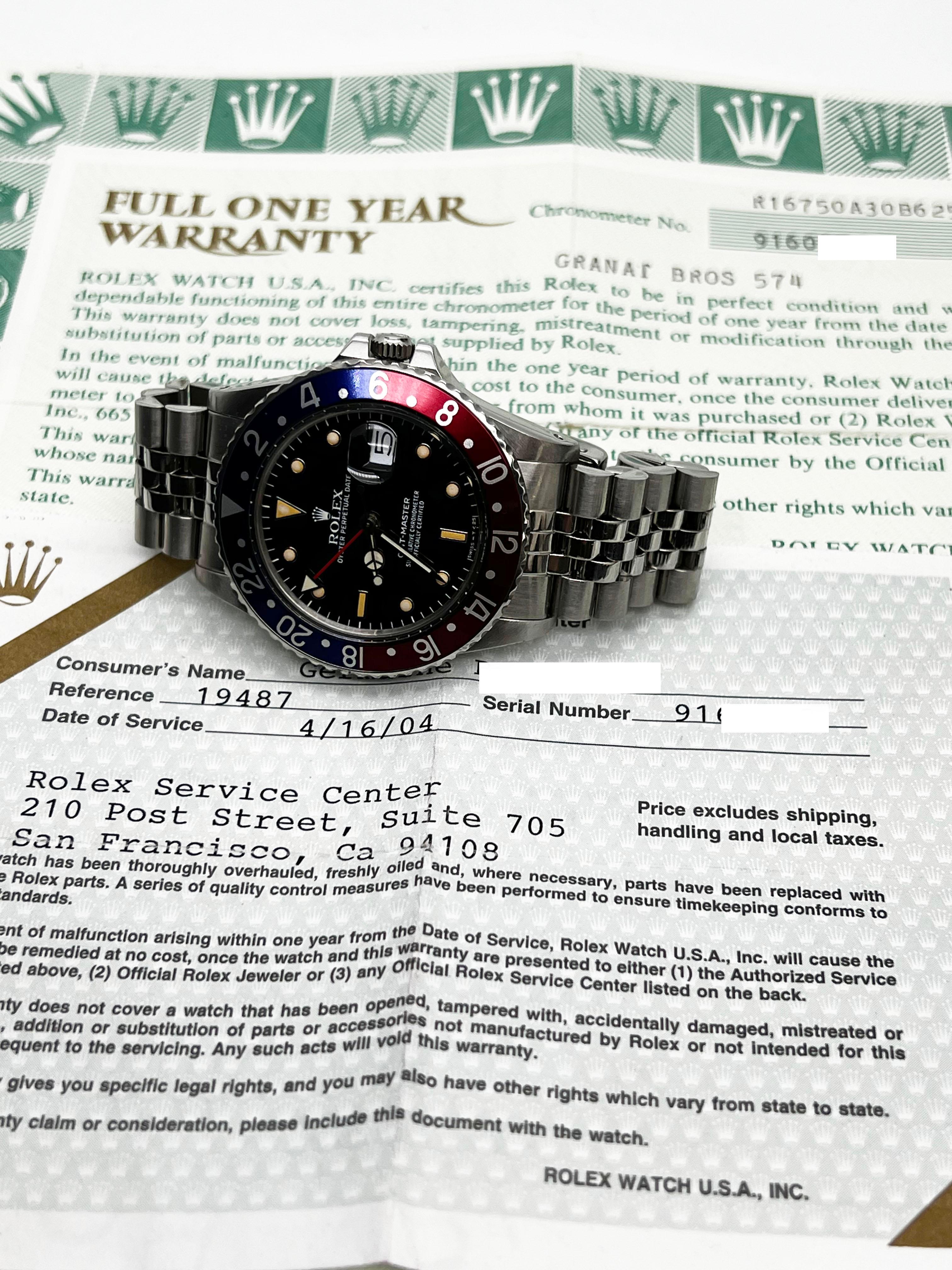 Vintage Rolex 16750 GMT Master Pepsi Red Blue Stainless Box Paper ...