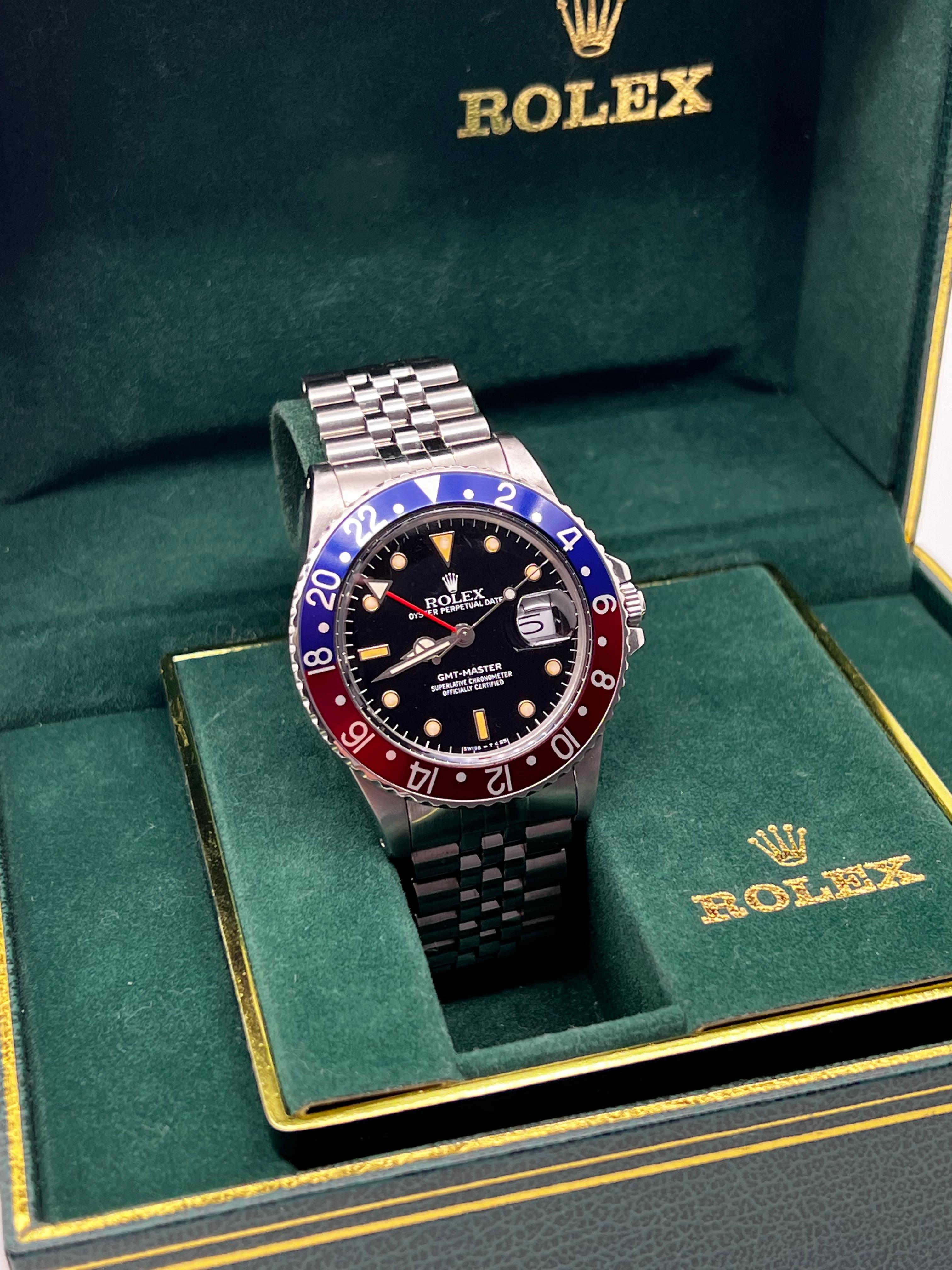 Vintage Rolex 16750 GMT Master Pepsi Red Blue Stainless Box Paper ...