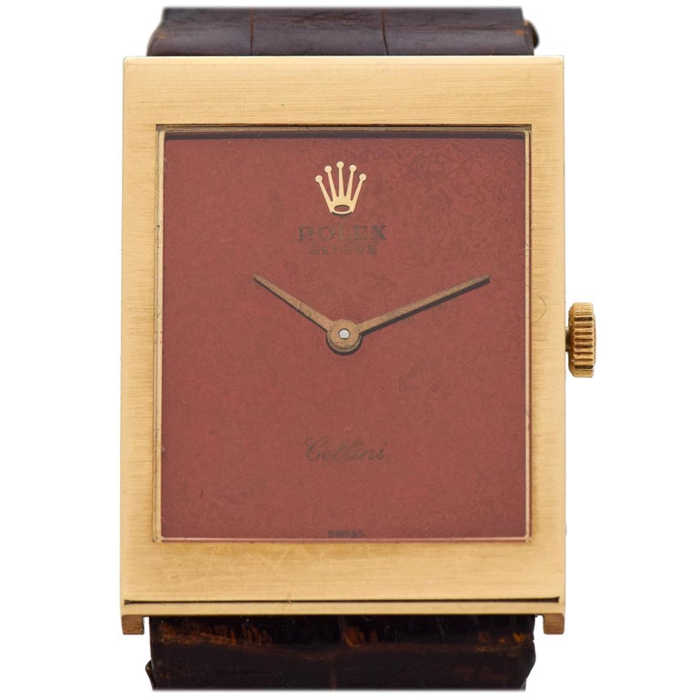 Vintage Rolex Cellini Rectangular-Shaped 18 Karat Yellow Gold Watch ...