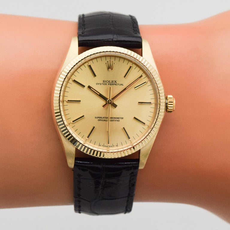 Vintage Rolex Oyster Perpetual 18 Karat Yellow Gold Watch, 1976 at 1stDibs