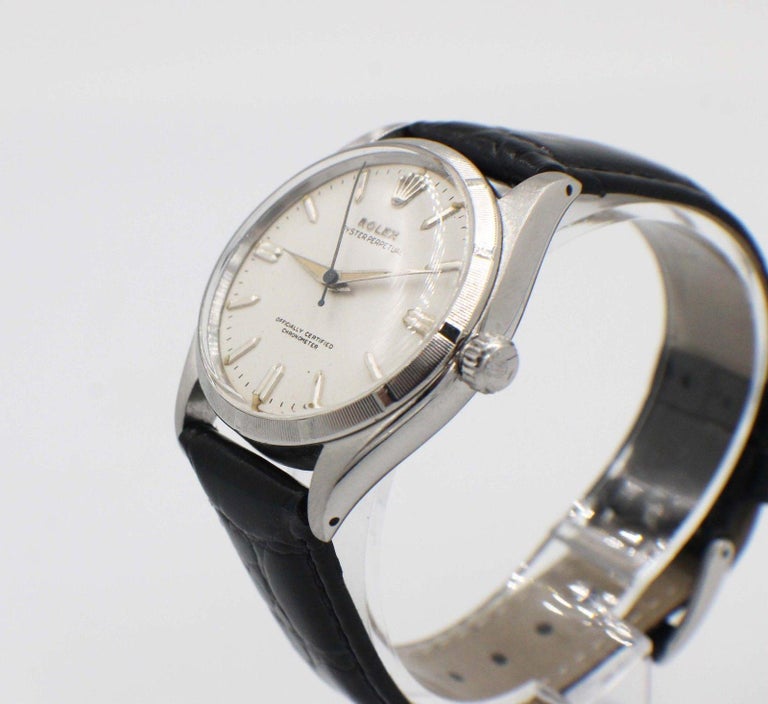 Vintage Rolex Oyster Perpetual 6565 Stainless Steel Engine Turned Bezel ...