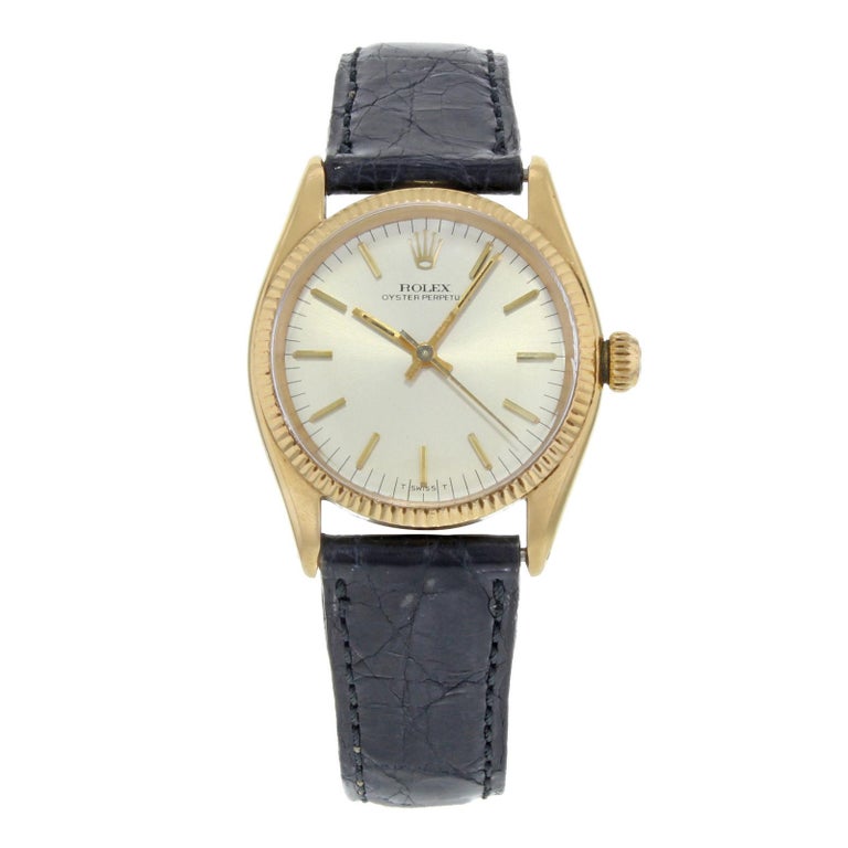 Vintage Rolex Oyster Perpetual Silver Dial 14 Karat Gold Ladies Watch ...