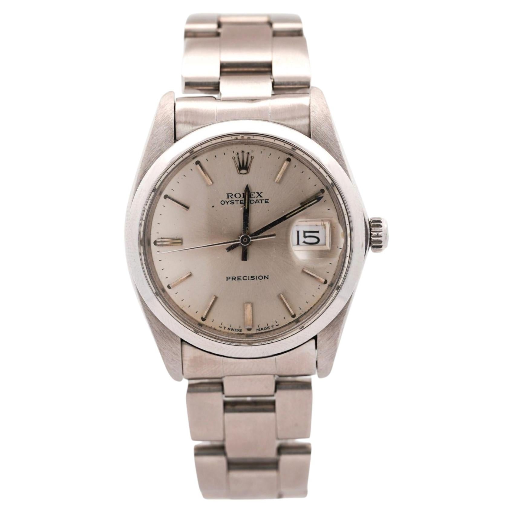 Rolex Steel Oyster Precision Silver Dial Manual Wind w/ Leather Strap ...