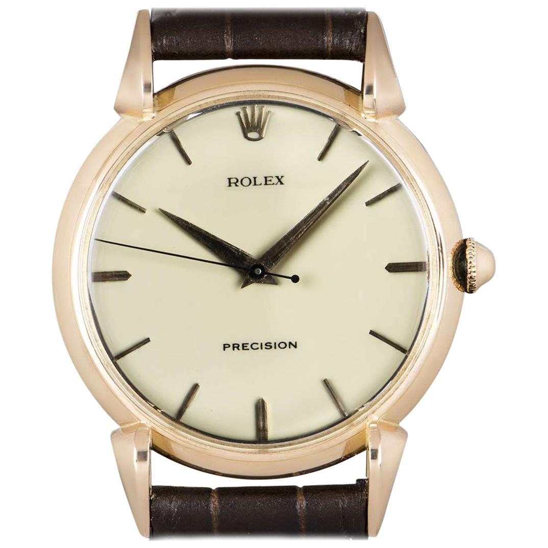ROLEX Oversized Rose Gold Precision Wristwatch with Stylized Case and ...