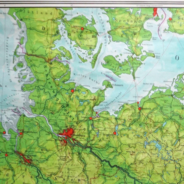 Vintage Rollable Map Northern Germany Poland Seaside Wallchart Baltic ...