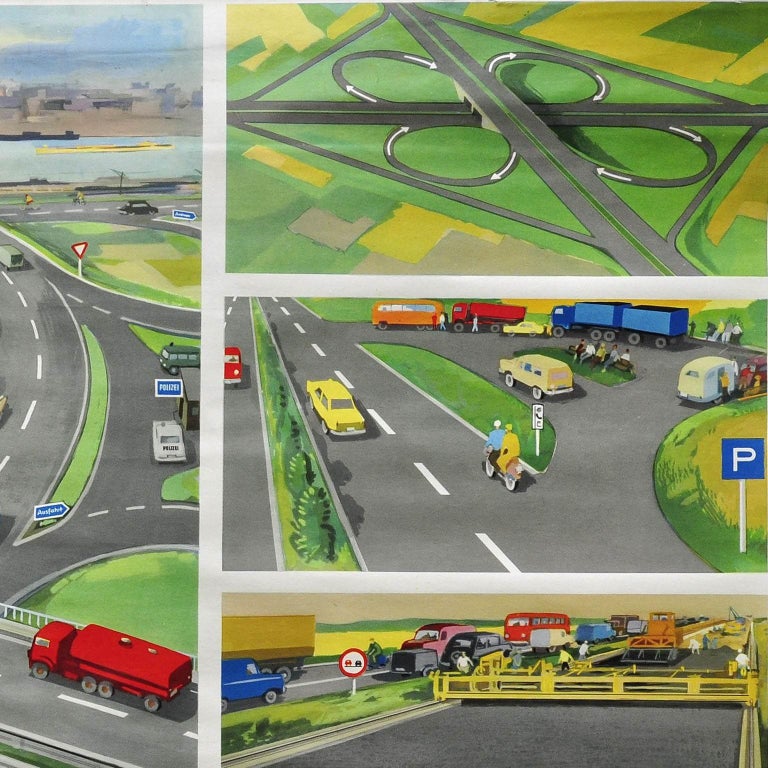 Vintage Rollable Wall Chart Freeway Interchange Highway Junction ...