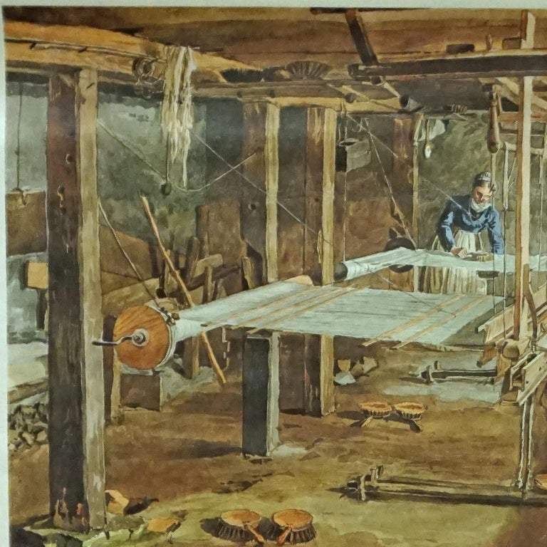 Vintage Rollable Wallchart the Industrial Revolution Weaving Loom For ...