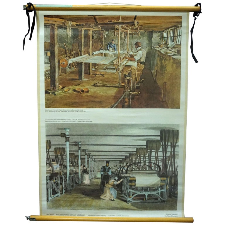 Vintage Rollable Wallchart the Industrial Revolution Weaving Loom For ...