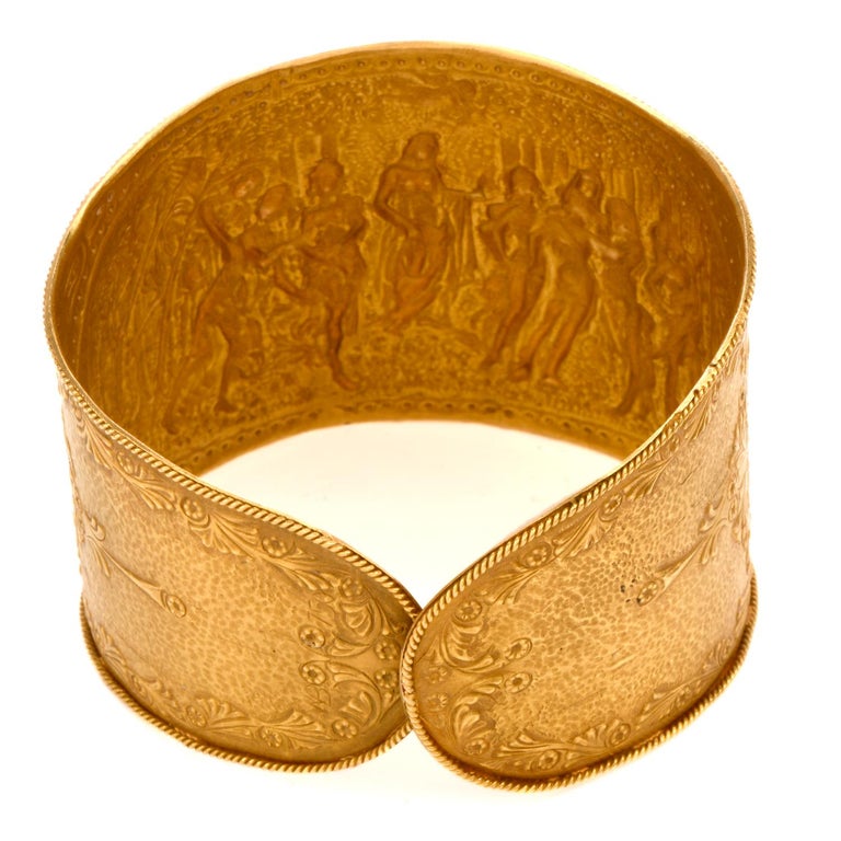 Vintage Roman Filigree 18 Karat Yellow Gold Cuff Bangle Bracelet at ...