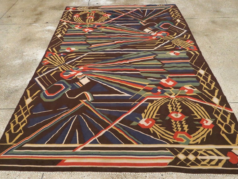 Vintage Romanian Flat-Weave Rug For Sale at 1stDibs