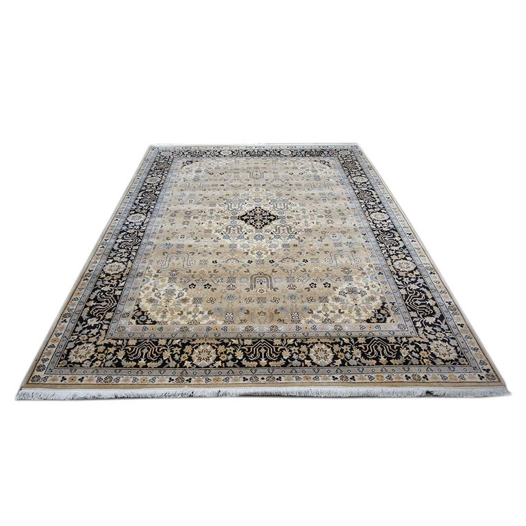 Vintage Romanian Tabriz 9x12 Tan, Ivory and Black Handmade Area Rug For ...