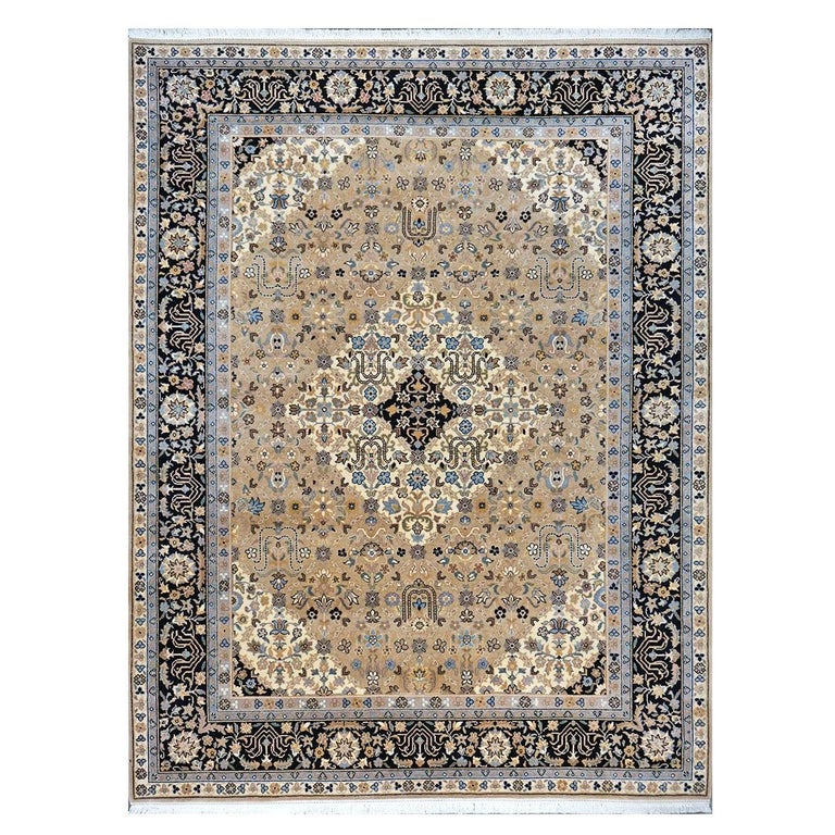 Vintage Romanian Tabriz 9x12 Tan, Ivory and Black Handmade Area Rug For ...