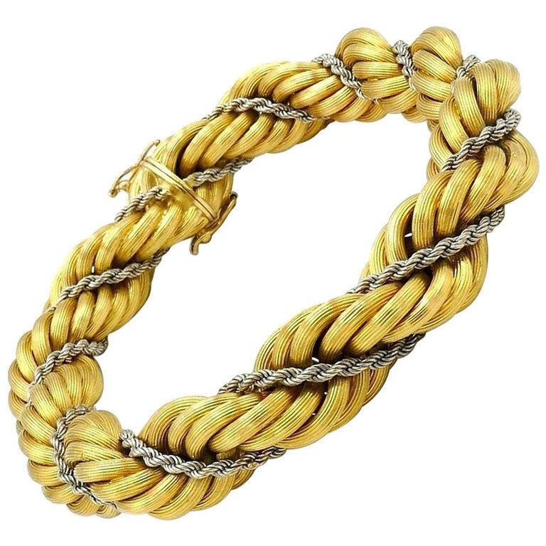 Vintage Rope Chain Two-Tone Gold Bracelet at 1stDibs