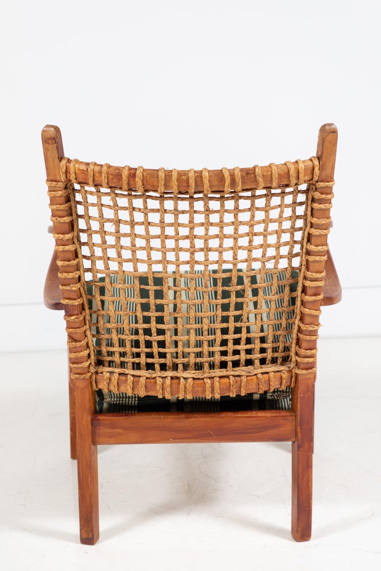 Vintage Rope Chair with Green Cushion at 1stDibs