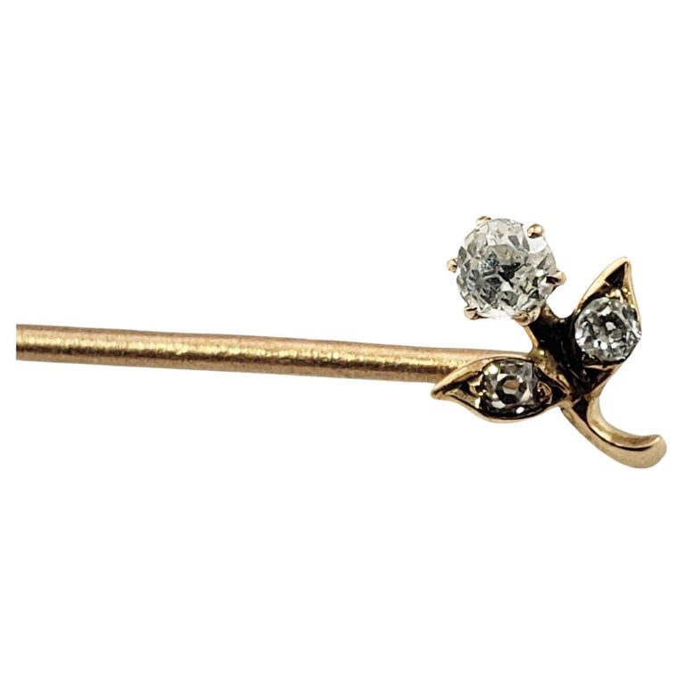 Vintage Rose Gold and Diamond Stick Pin at 1stDibs