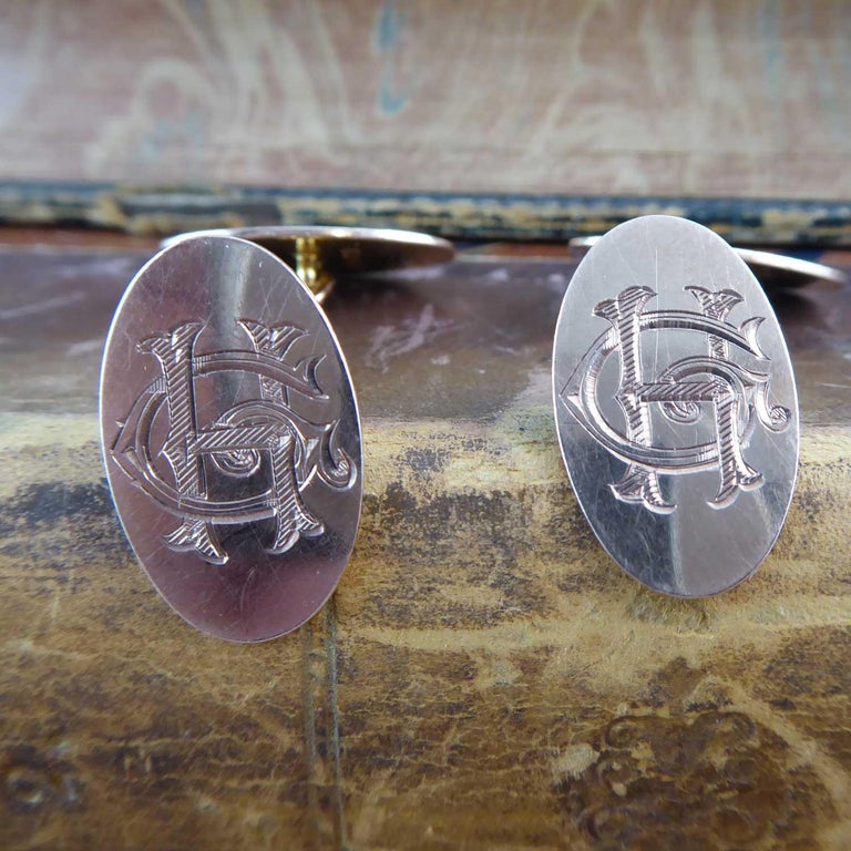 Vintage Rose Gold Cufflinks, Hand Engraved, Hallmarked Birmingham, 1928 ...