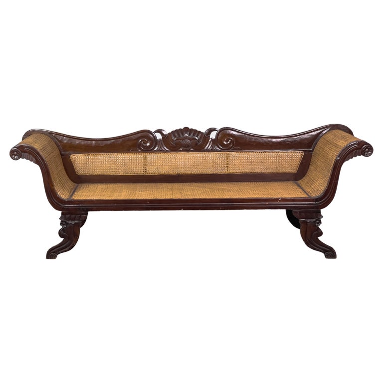 Vintage Rosewood and Caned Indonesian Dutch Colonial Style Settee/Sofa ...