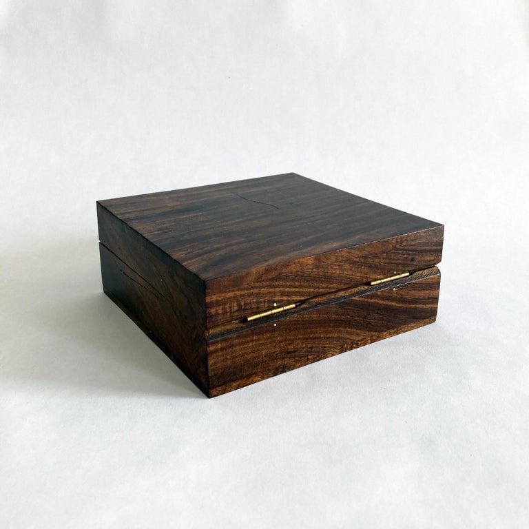 Vintage Rosewood Hinged Box, Square For Sale at 1stDibs